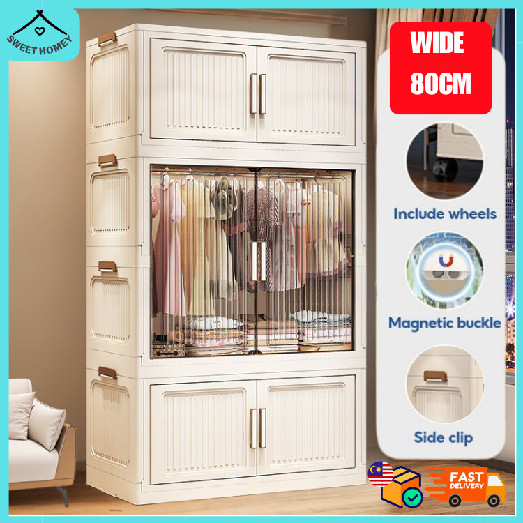 L80cm Almari Baju Cabinet Wardrobe Storage Multipurpose Folding ...