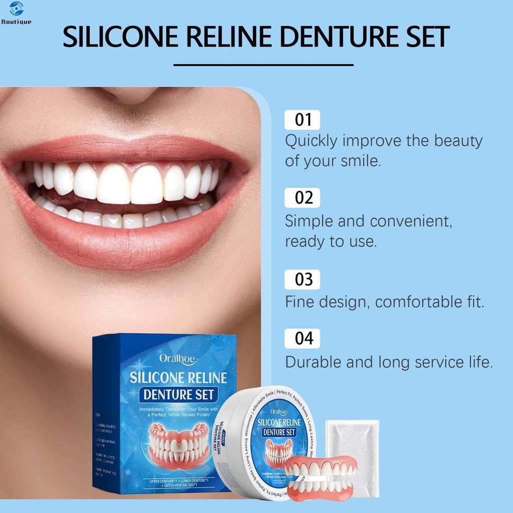 Men and Women Soft Denture Reline Kit Comfort Fit Dentures Teeth Set ...
