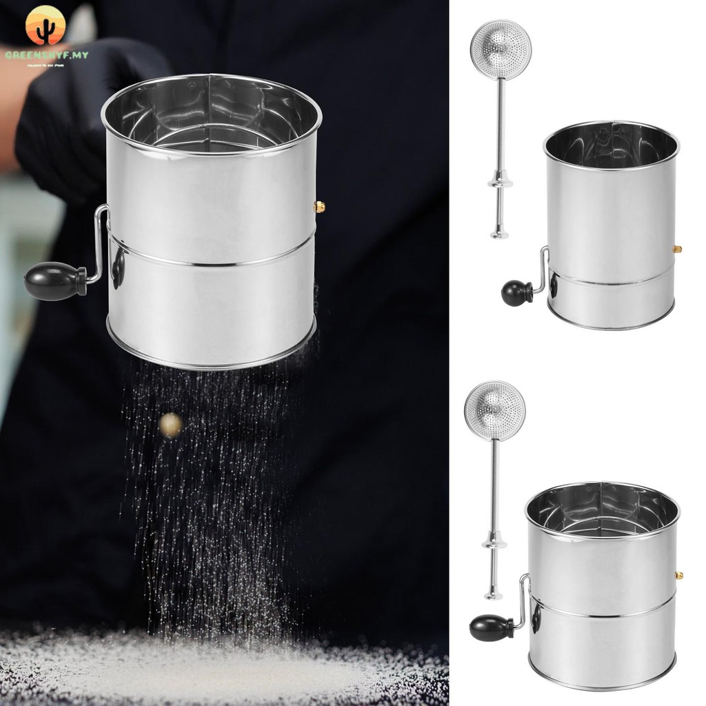Flour Sifter 5/8 Cup Rotary Hand Crank Flour Sieve Stainless Steel Fine ...