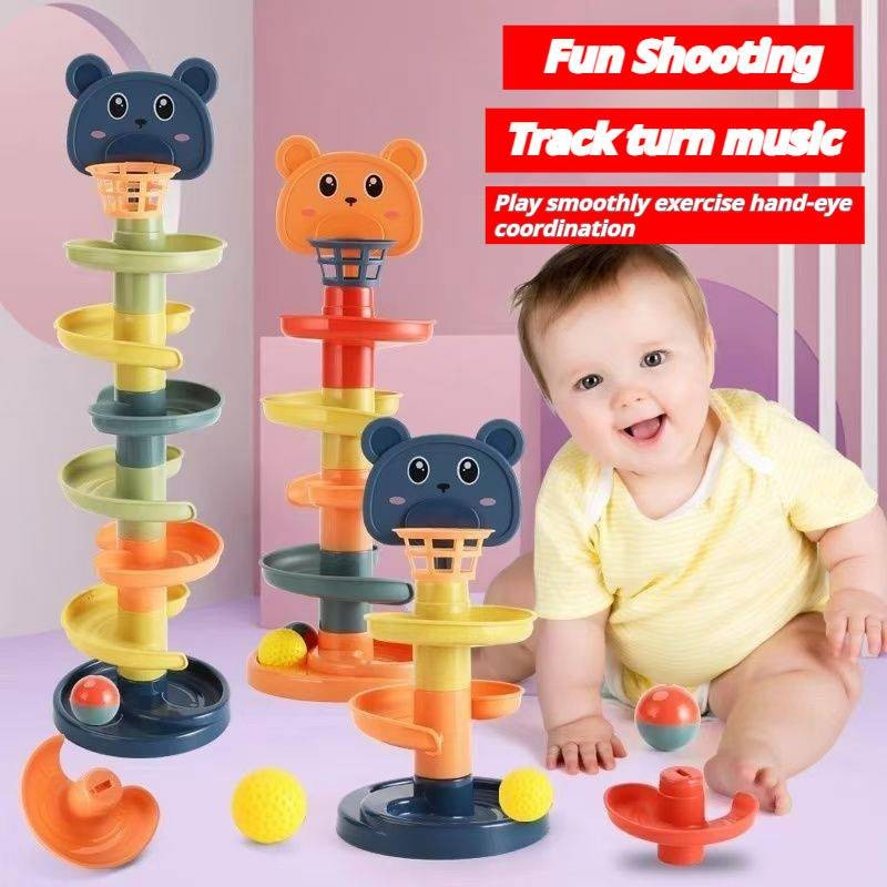 5 Layers Rolling Ball Tower Rolling Sliding Ball Kids Stacking Tower ...
