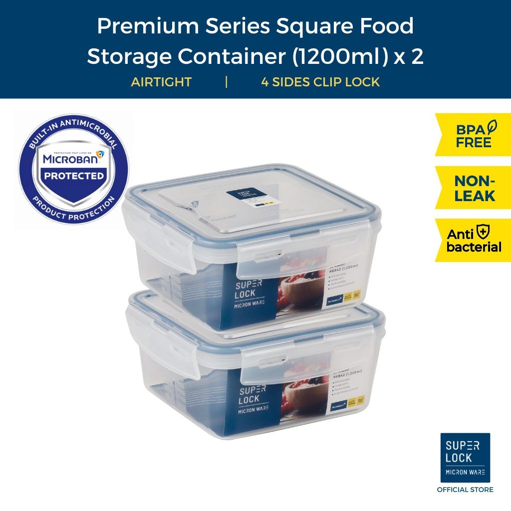 Super Lock Premium Series Food Storage Container (1200ml x 2 Pcs ...