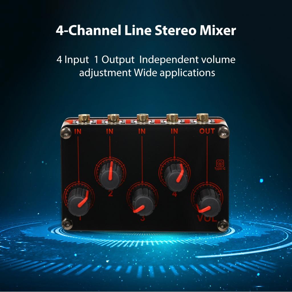 4-Channel Line Stereo Mixer Audio 4-in-1-out Passive Module Mini 4-way ...