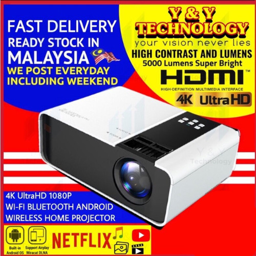 4K UltraHD 5000 Lumen Android Mini Projector HD WIFI LCD Projector Home ...