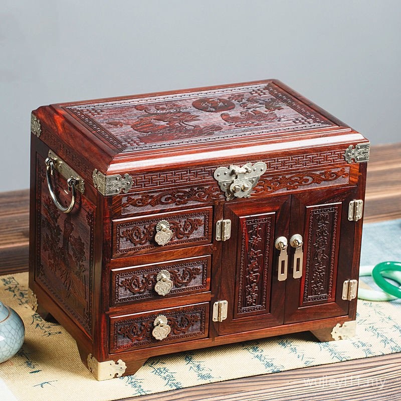 Mahogany Big Red Rosewood Jewelry Box Solid Wood Locked Jewelry Box ...