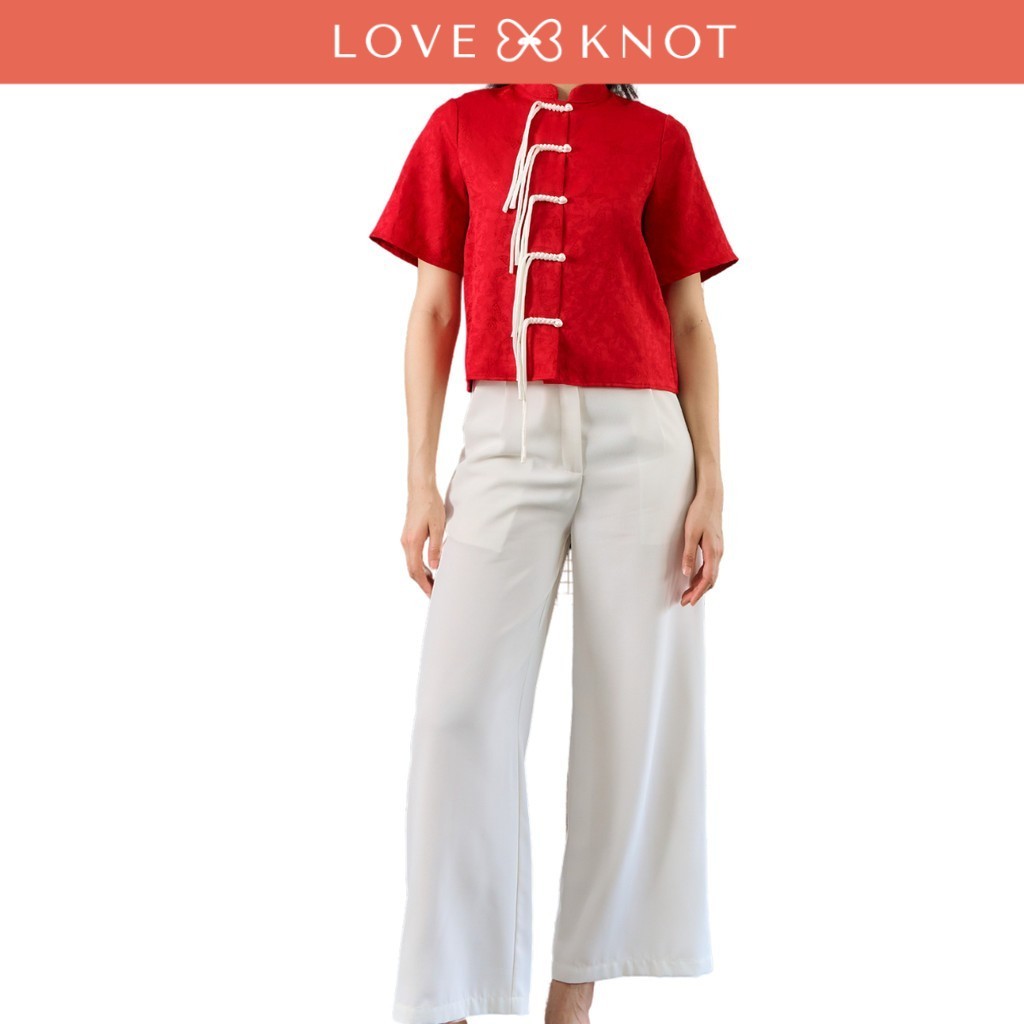 Wan Qing 宛晴 Mandarin Collar Twist Ribbon Chinese Knots Top (Red ...