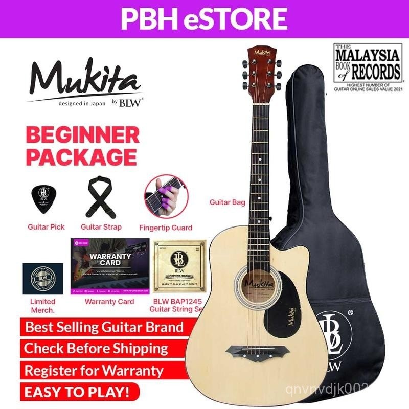 Mukita by BLW 38 Inch Cutaway Acoustic Guitar / Gitar Akustik Starter Pack Beginner Package for ...
