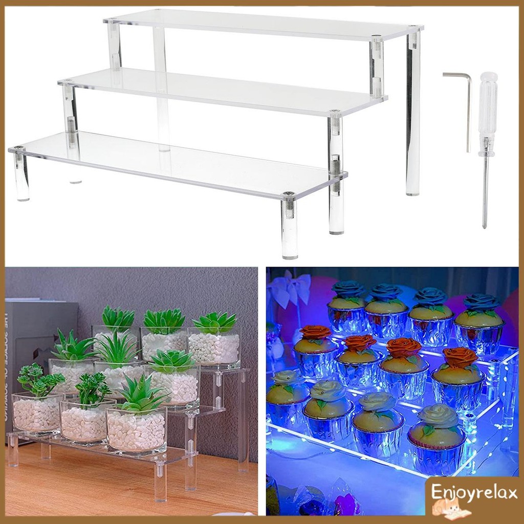 Cupcake Stand 3 Tiers Cake Display Stand with LED Light String Acrylic ...