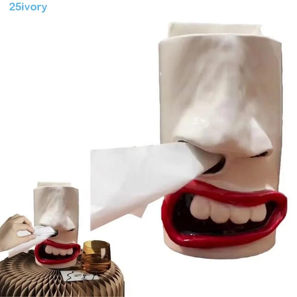 IVORY Funny Face Tissue Holder, Desktop Ornament Humorous Atmosphere ...