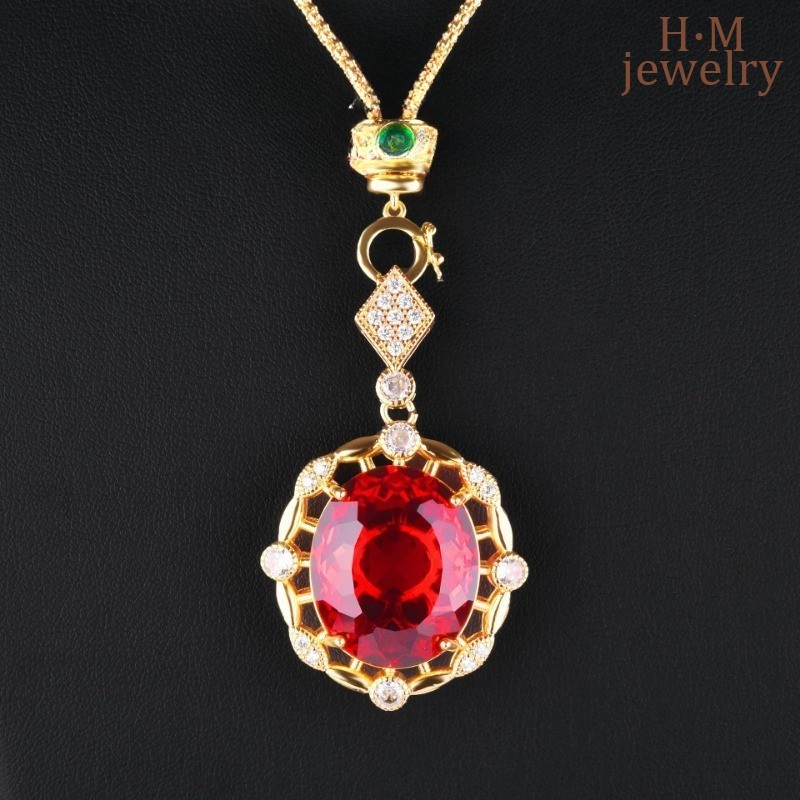 Temperament Pigeon Blood Ruby Hollow Pendant 18K Gold Emerald ...