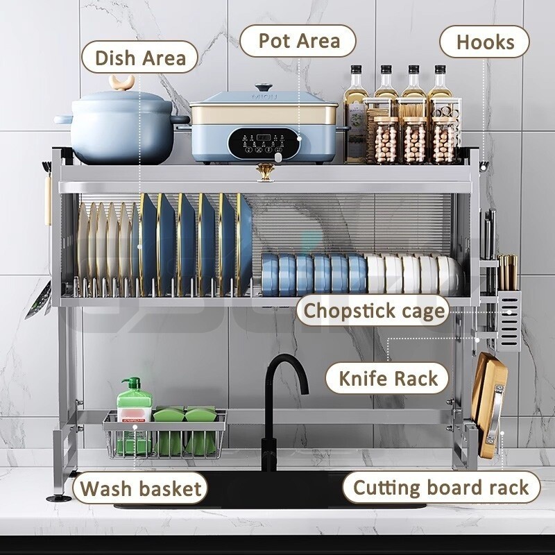 HSY Sus 304 Dish Rack Organizer With Cabinet Over Sink Dish Drying Rack ...