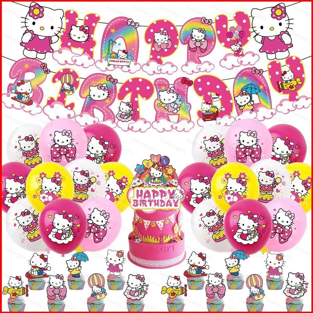 YTS Hello Kitty theme party banner balloon decoration backdrop ...