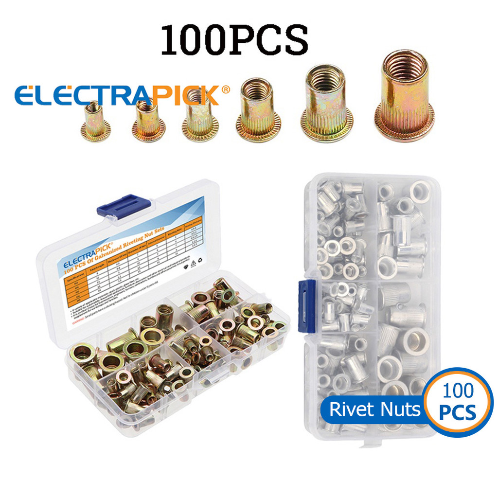 100PCS Carbon Steel/Aluminum Home Hardware Repair Rivet Nuts Kit M3 M4 ...