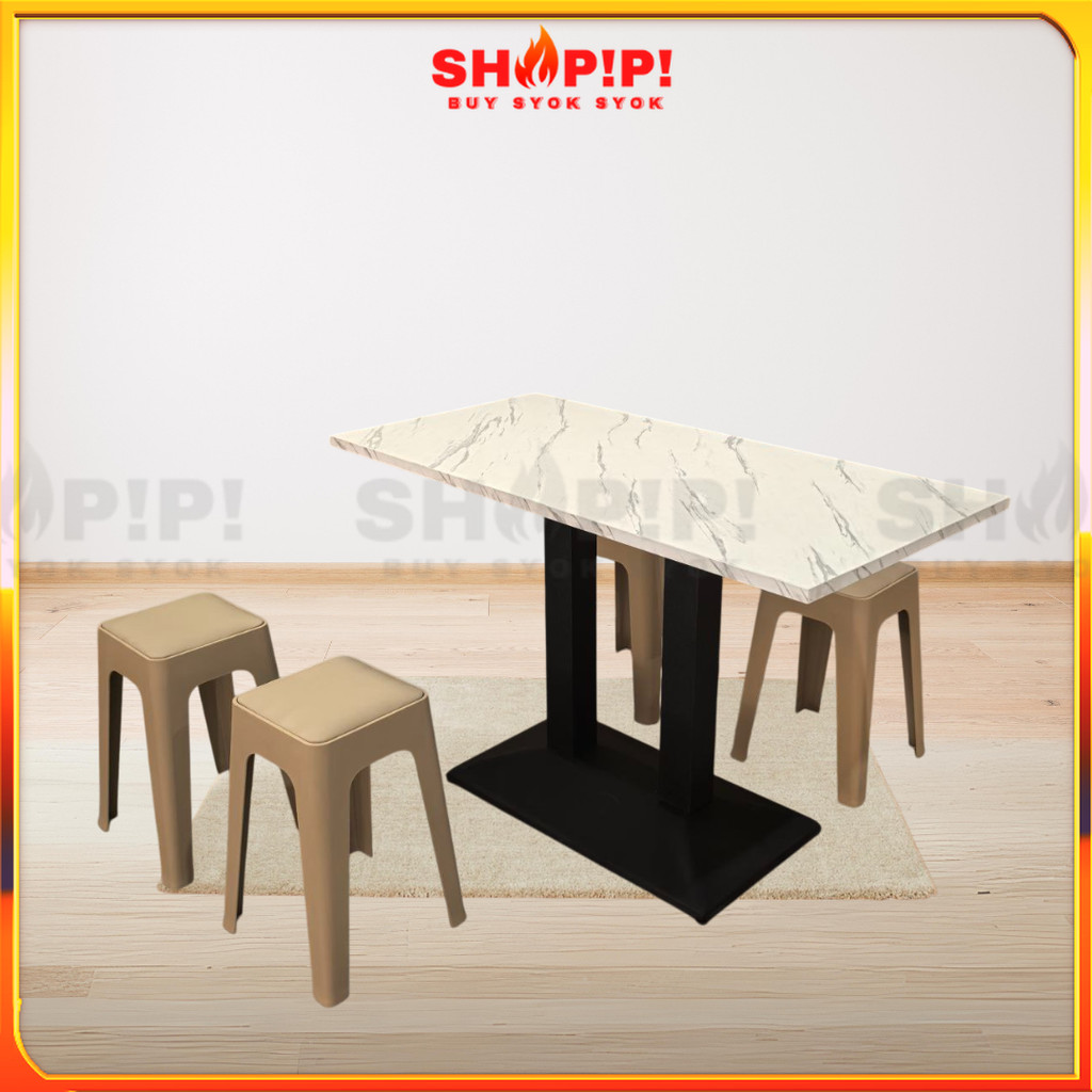Shopipi 1+4 Wood Top Cafe Table Dining Table Set 75cm Meja Kafe ...