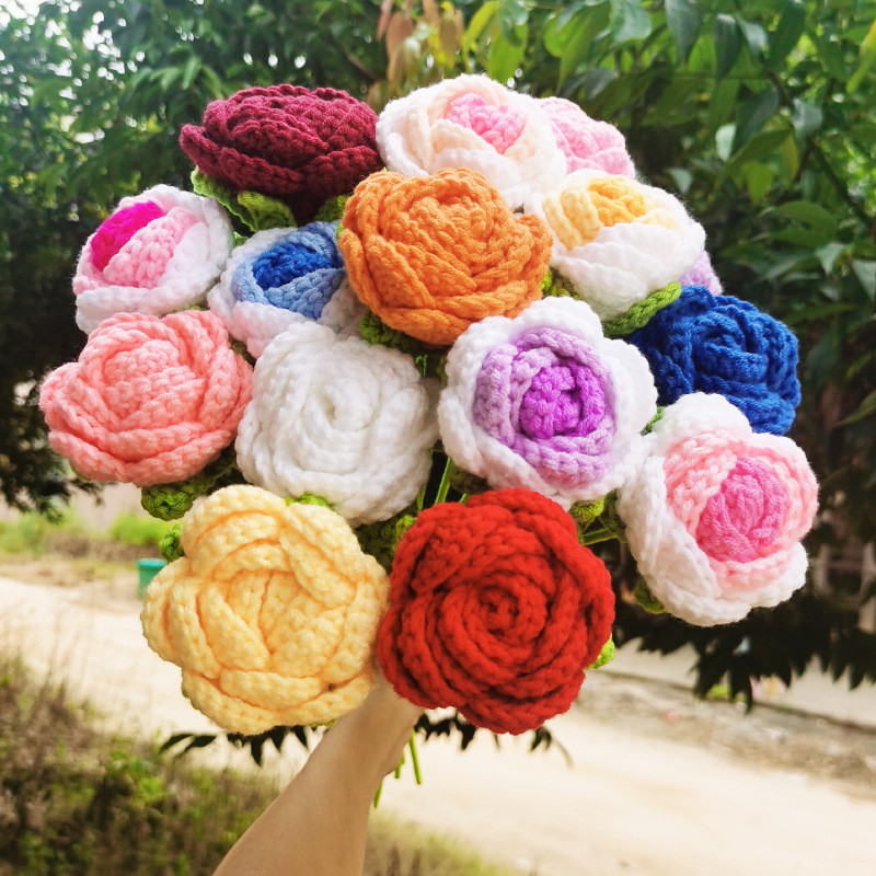 Crochet Flower Bouquet Handmade Artificial Knitted Roses, Daisies ...