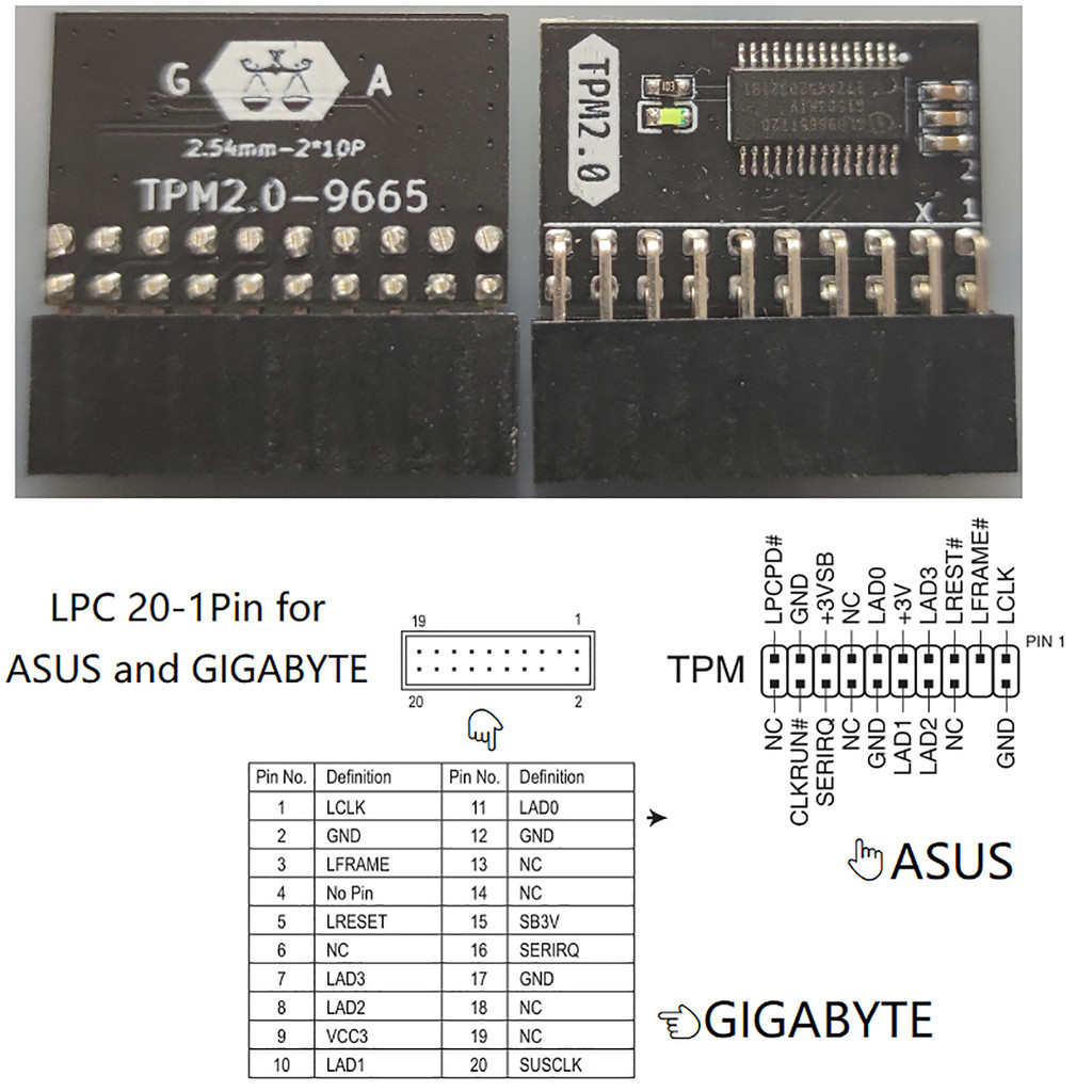 Replacement 20-1 Pin 2*10P TPM2.0 Module TPM GA 20-1 Pin Security ...