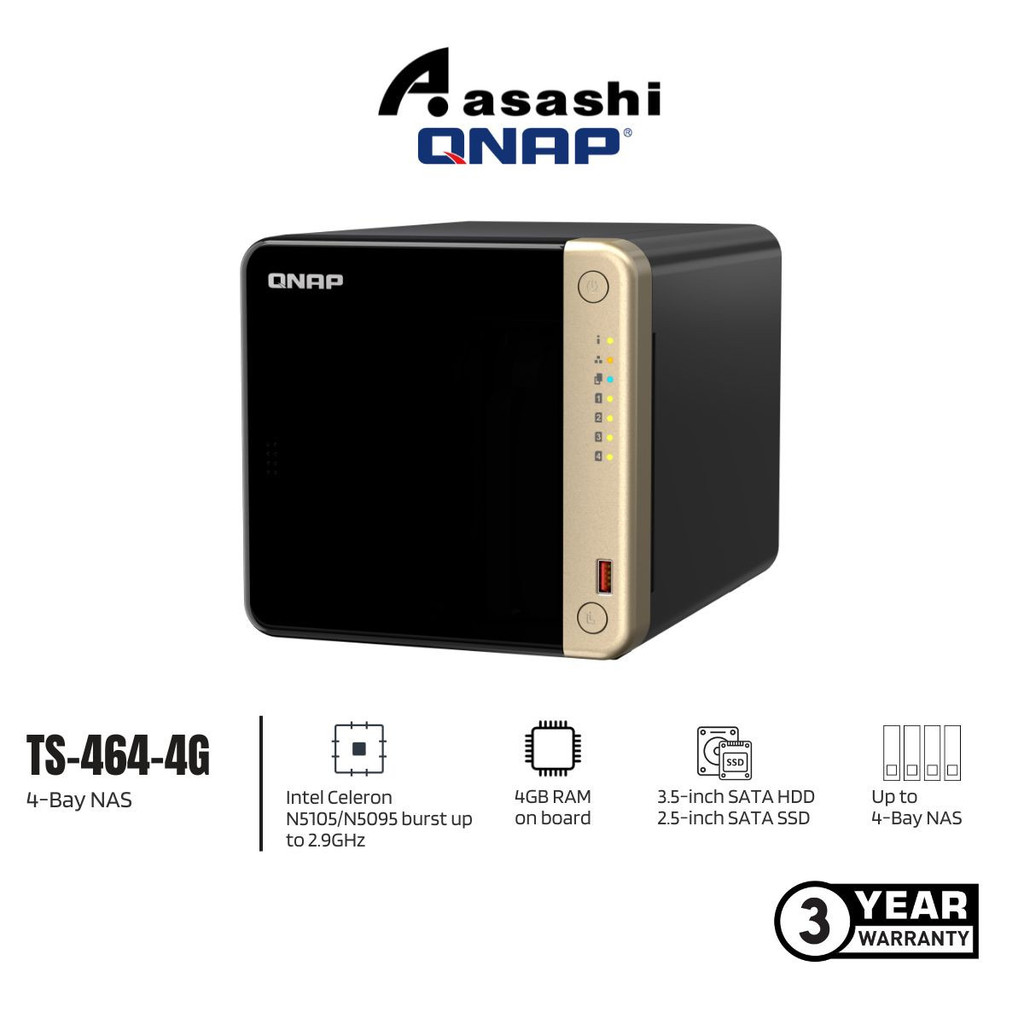Qnap TS-464-4G 8-Bay NAS System (Intel Celeron N5105/N5095 burst up to 2.9GHz Quad Core, 8GB ...