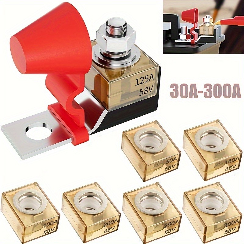 30A-300A Car Battery Terminal Fuse Mount MRBF Fuse Block Kit 58V with Single Stud 5/16" Marine ...