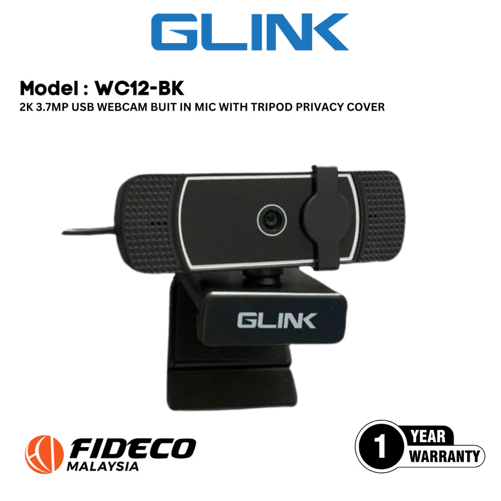 GLINK 2K 3.7MP USB WEBCAM BUIT IN MIC WITH TRIPOD PRIVACY COVER ...