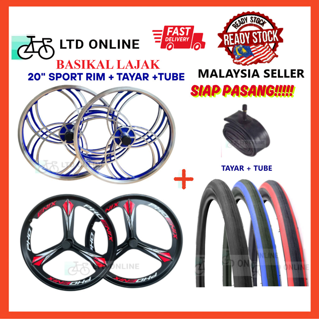 SIAP PASANG!!!!! 20" ALLOY SPORT RIM + TAYAR +TUBE BASIKAL BICYCLE ...