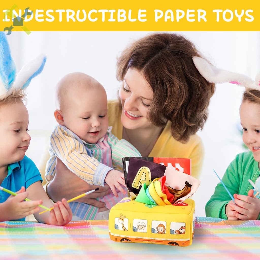 Baby Tissue Box Toy Sensory Crinkle Tissue Box Magic Tissue Box for ...