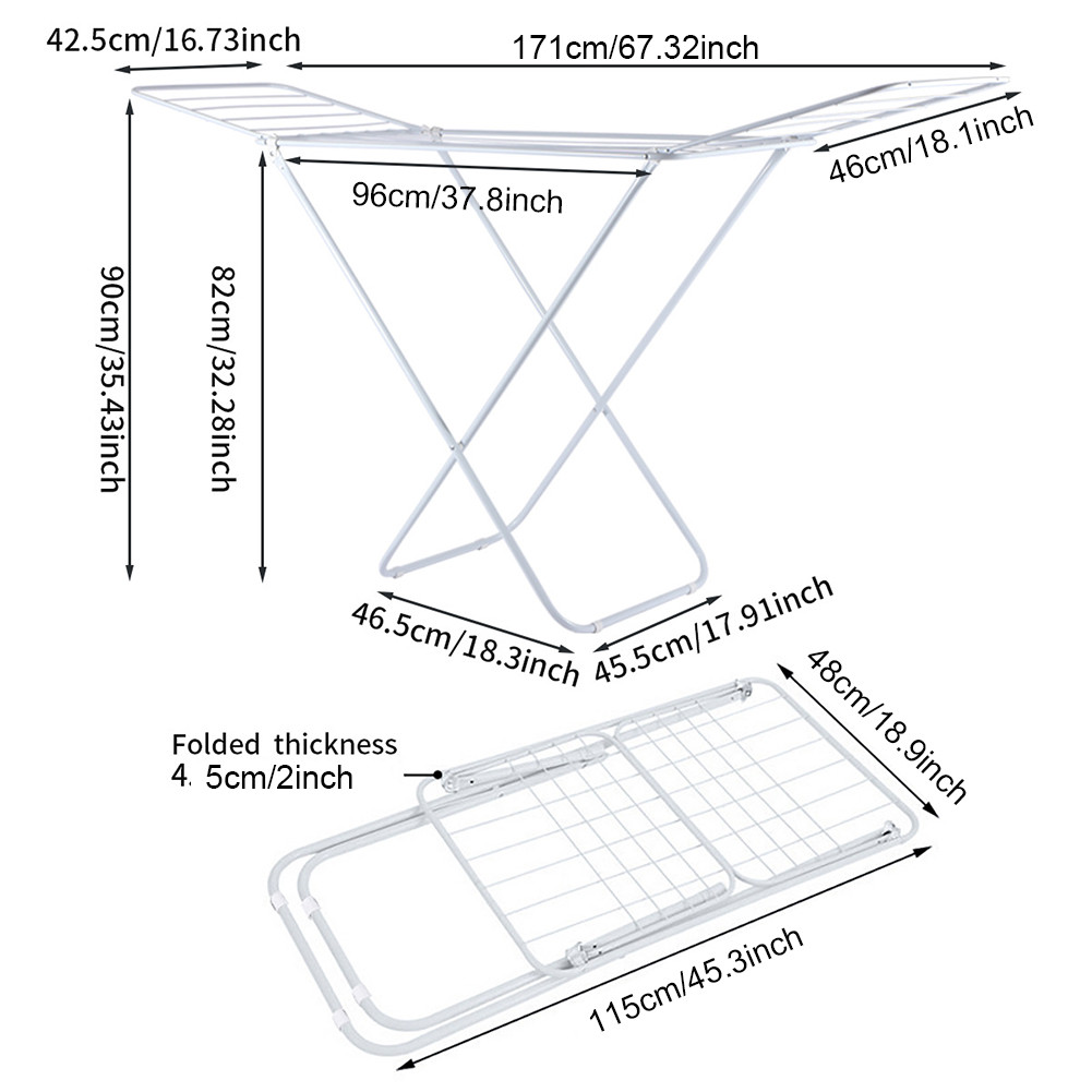 1.7m Foldable Clothes Hanger Double Wings X-Shaped Drying Rack for Home ...