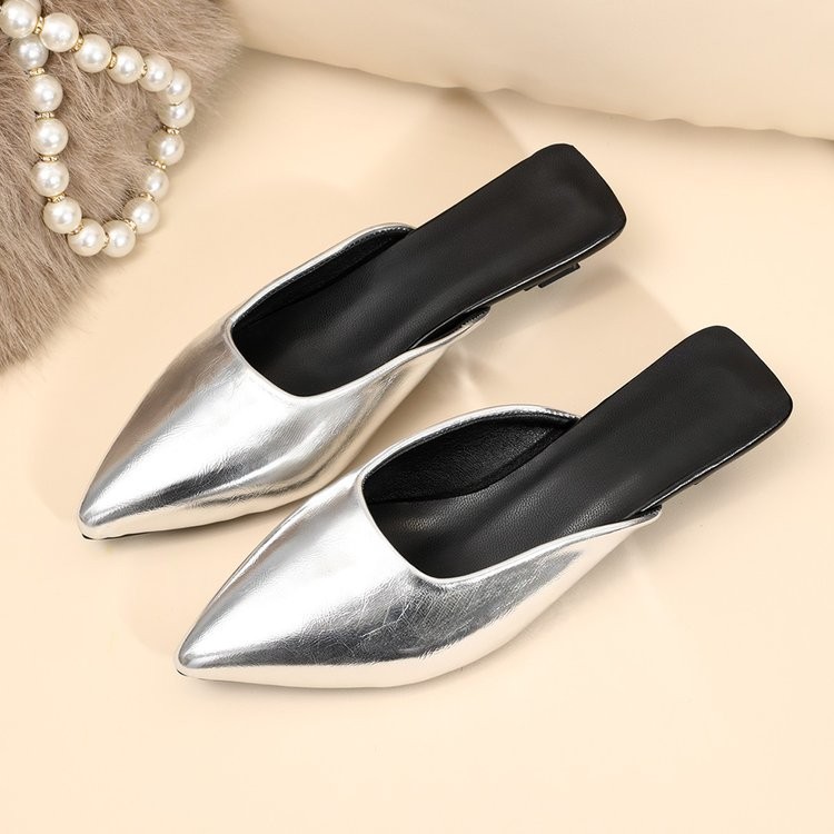 Ladies Slippers Pointed Toe Stiletto Low-Heel Frosted Leather All ...
