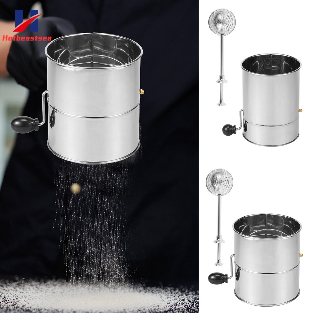 Flour Sifter 5/8 Cup Rotary Hand Crank Flour Sieve Stainless Steel Fine ...