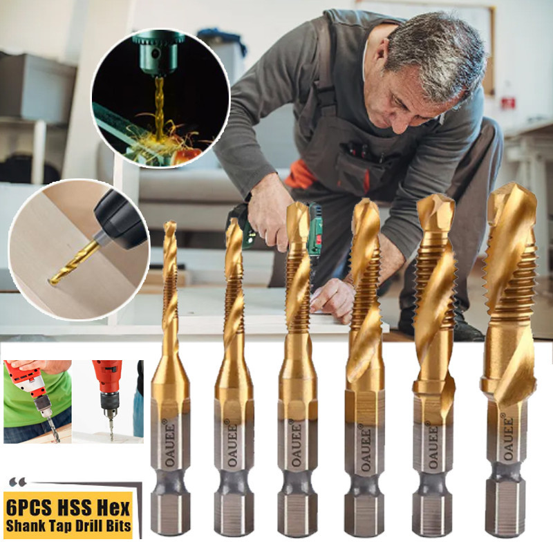 6Pcs/Set Drill Bits Thread Maker Drat Drill Tap Set Tapping Deburring ...