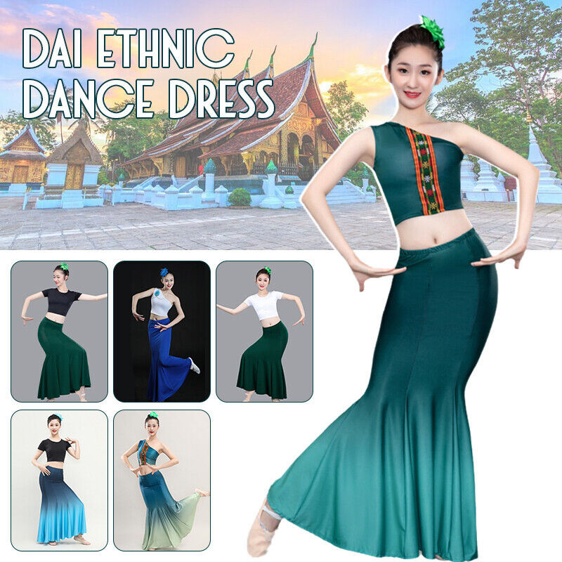 Dai Ethnic Dance Performance Costumes Gradient Dancer Dress 2 Sets Folk ...