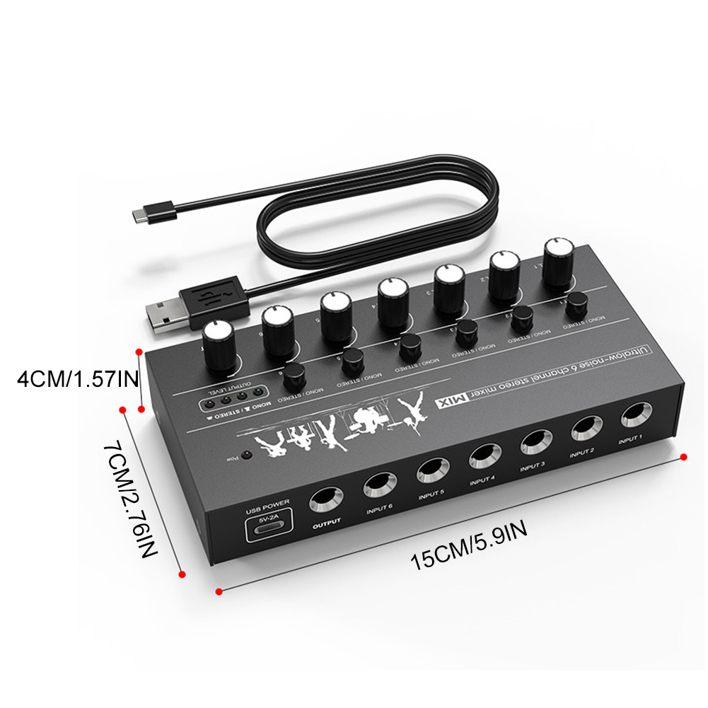 6-Channel Mini Audio Mixer DC 5V Line Mixer for Guitars Bass Keyboards ...