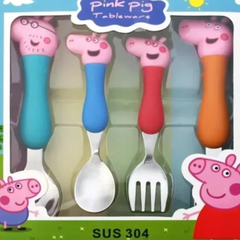 Peppa Pig Tableware Fork Spoon Action Doll Toy George Pig Dad Mom ...