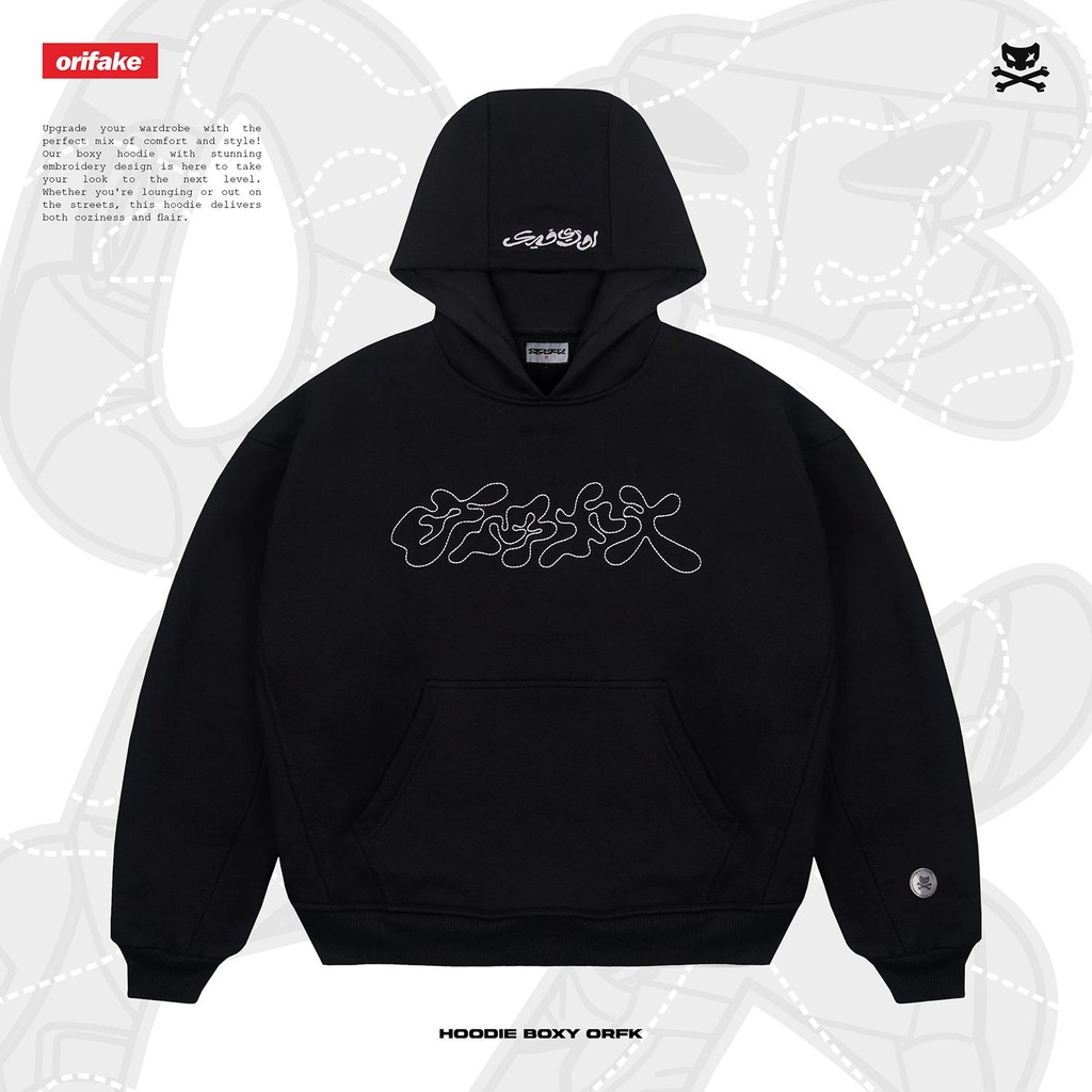 Orifake - Embroidered Boxy Hoodie ORFK Cotton Fleece 400gsm | Shopee ...