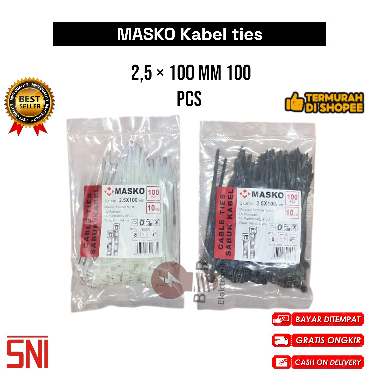 MASKO Cable ties 2.5 × 100 mm 100 pcs NYLON Cable Tie Cable belt 10 Cm ...