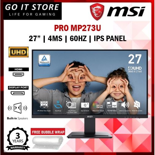 MSI 27'' PRO MP273U (4K, IPS, UHD, 4MS, 60HZ) LED MONITOR | Shopee Malaysia