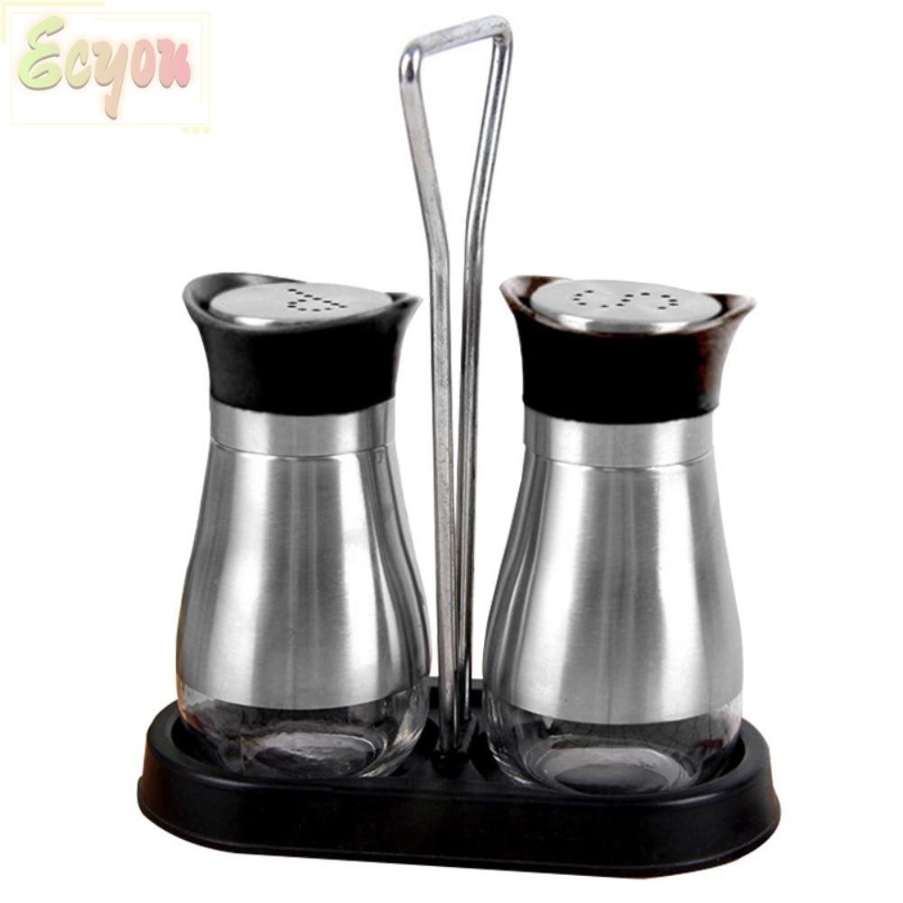 ECYOU 2Pcs/Set Kitchen Glass Spice Bottle, Salt & Pepper with Rack ...