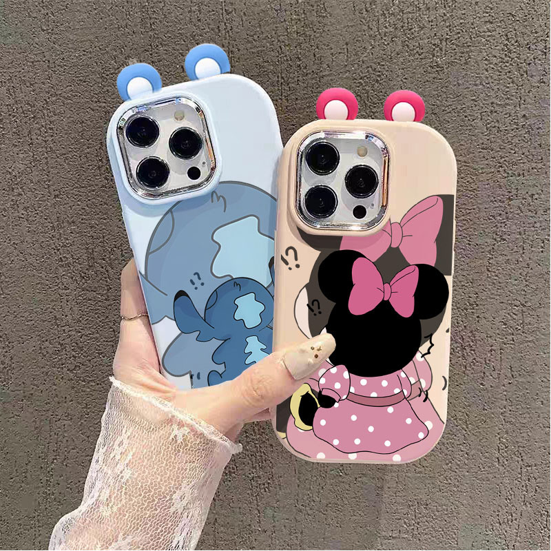 shell For iPhone 16 PRO Max 15 14 Plus PROMAX cover 3D Ears Stitch Disney Mickey Minnie Mouse ...