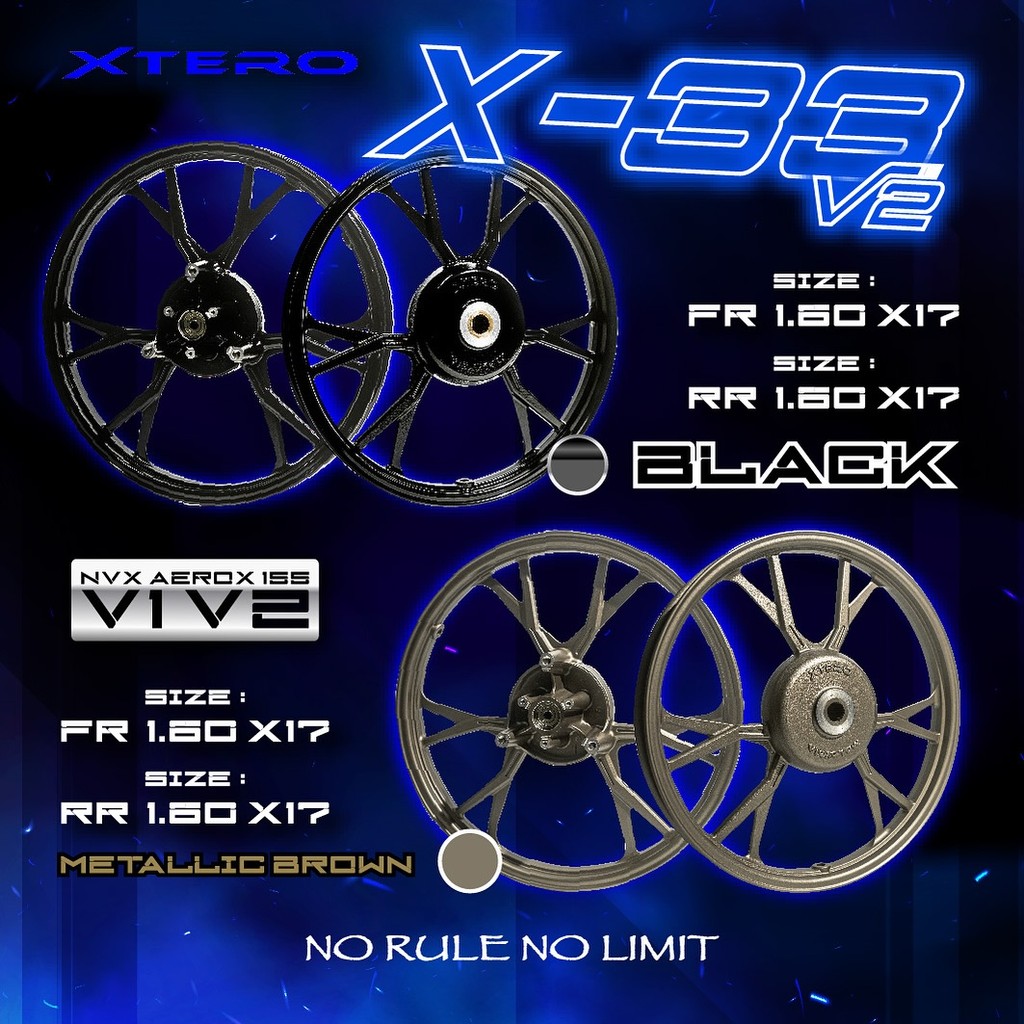 XTERO RACING NVX NVX155 AEROX X SERIES X33 VERSION 2 SPORT RIM 1.6X1.6/17INCH BLACK METALLIC ...