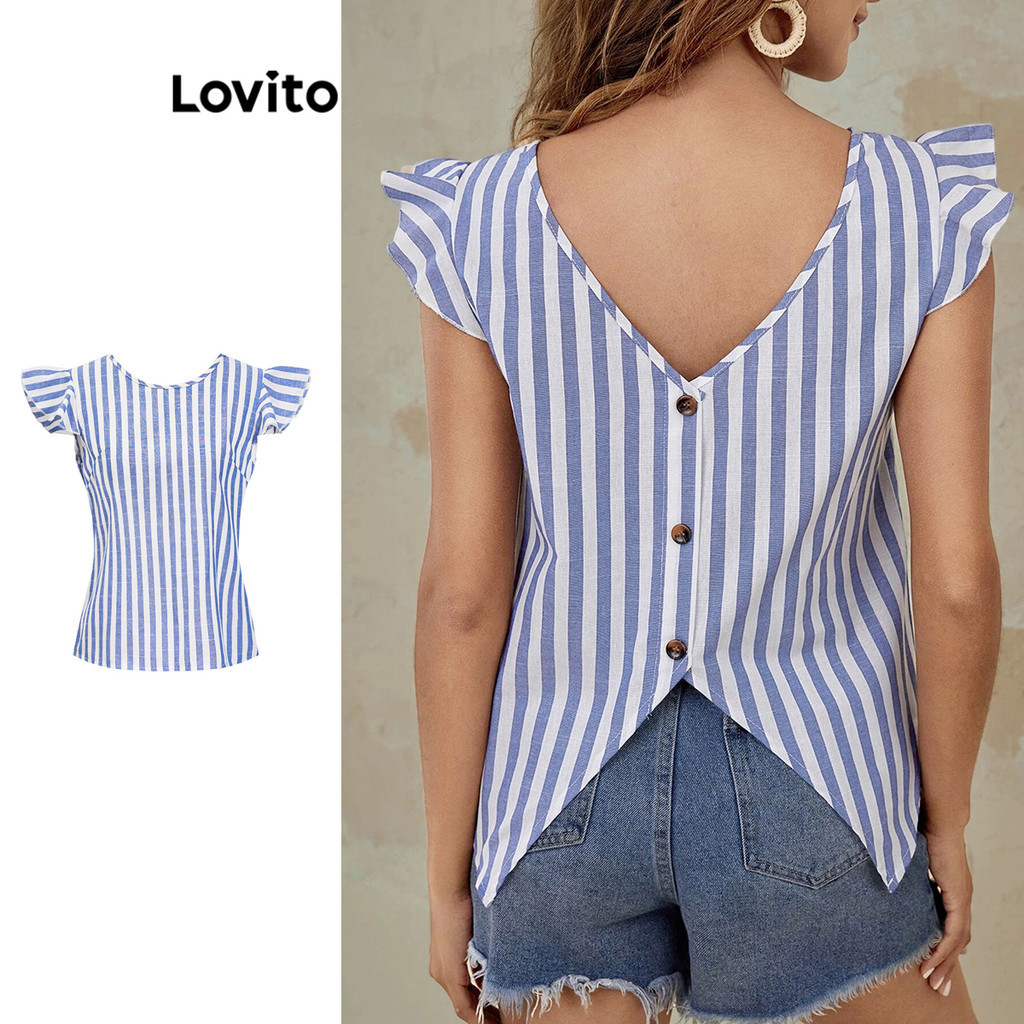 Lovito Casual Striped Button Split Back Blouse for Women L86ED390 ...