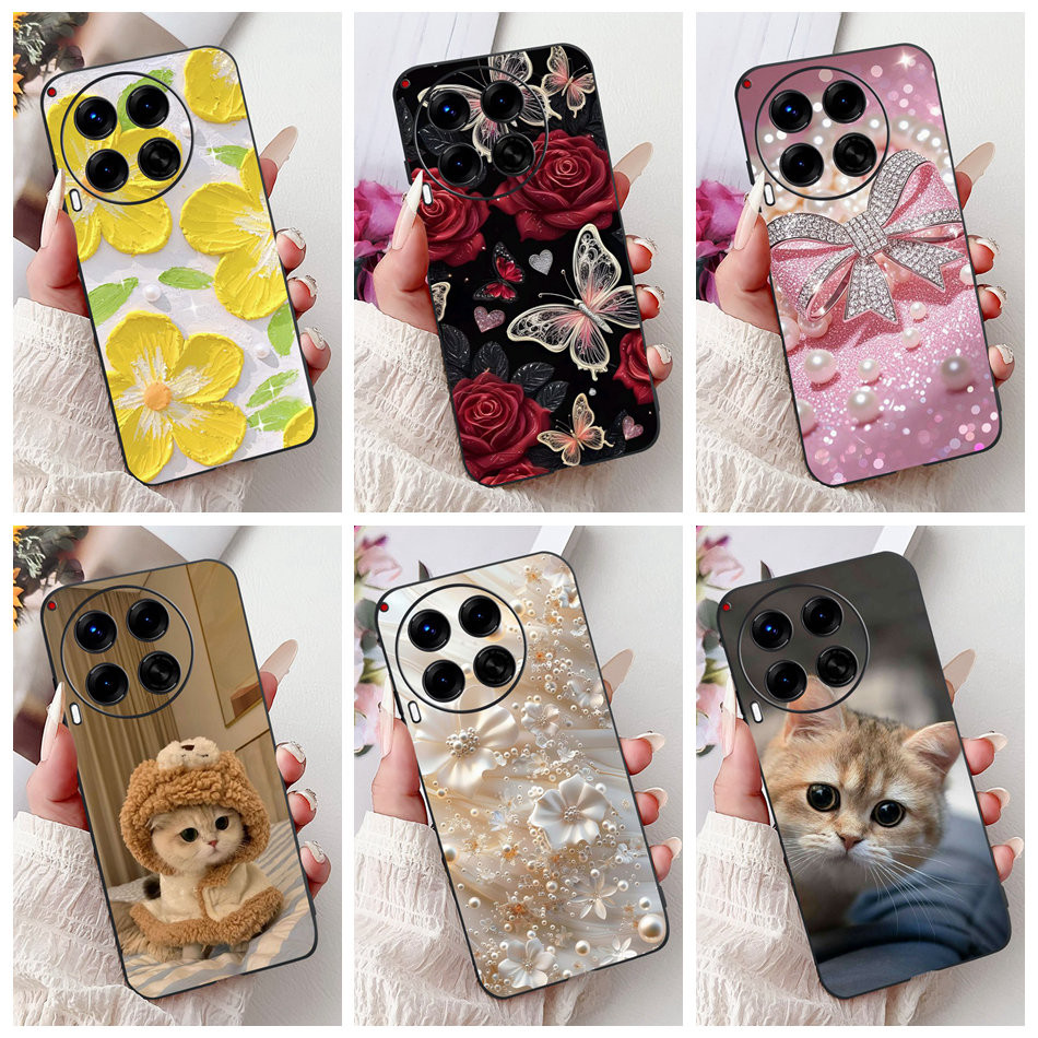 For Tecno Camon 30 4G 5G Camon30 Premier CL9 CL7 CL6 Elegant Floral Cat ...