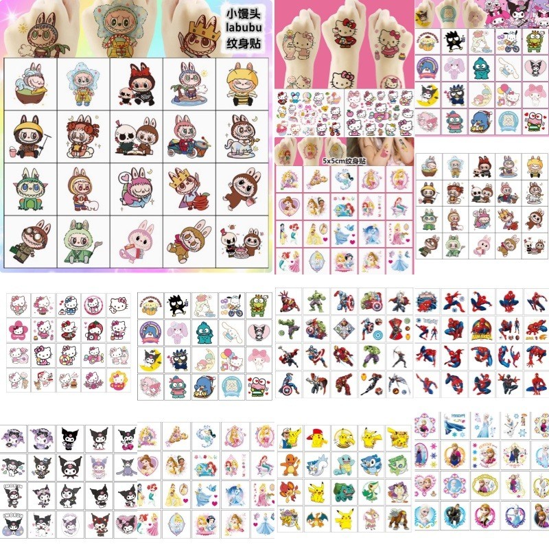 5cm * 5cm Cartoon Tattoo Stickers Spider Man Labubu Kuromi KT Avengers ...