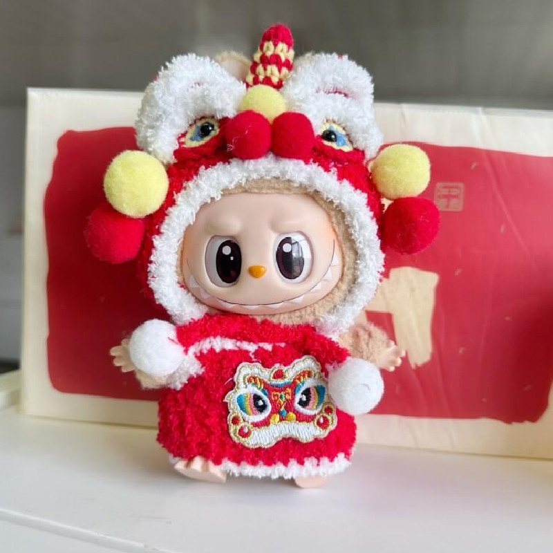 17 cm Labubu Doll New Year's Clothing Labubu V1 V2 Joyful Pure Handmade ...