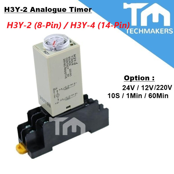 H3Y-2 (8 Pin) / H3Y-4 (14 Pin) Analogue Delay Timer 12V/24V/220V 10S, 1M, 60M Timer Relay With ...