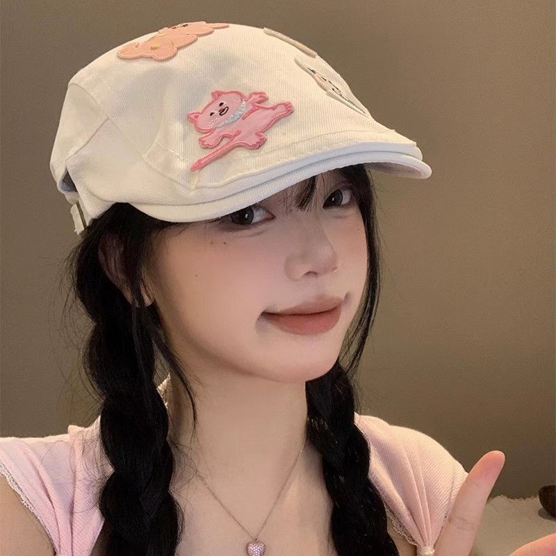 Cute Cat Forward Hat Female y2k All-Match Look Face Little Beret Retro ...