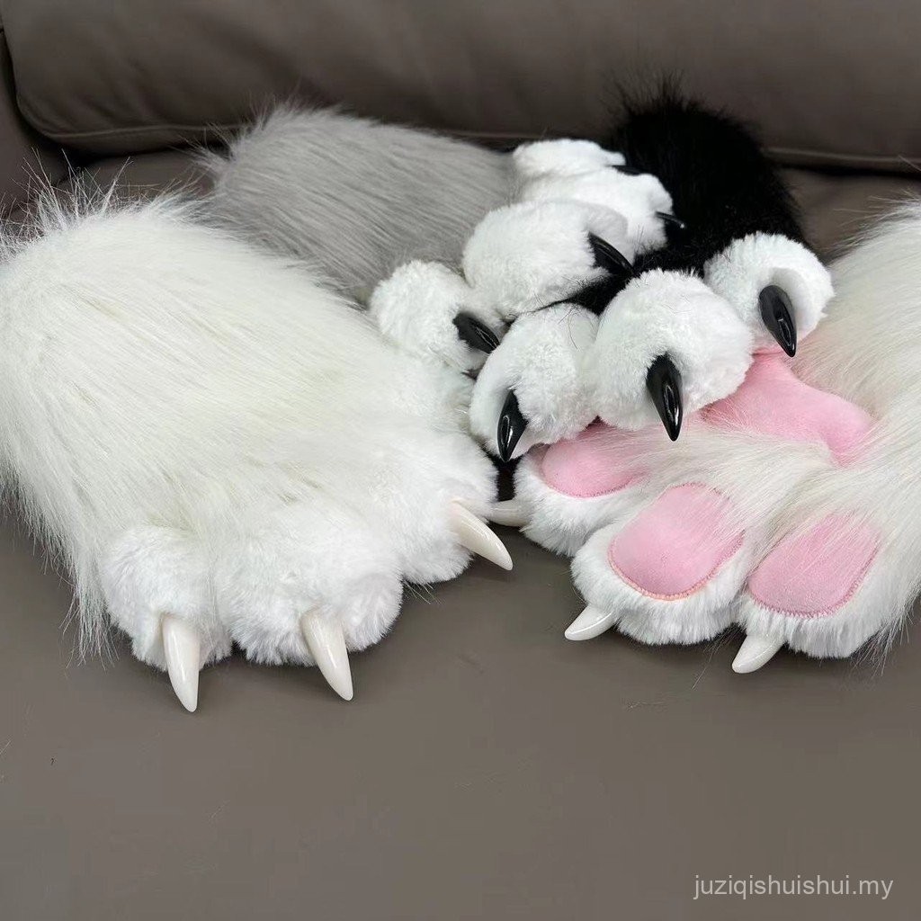 Furry Colorful Plush Animal Claw Animal Claw Hand Claw Lady Gloves cos ...