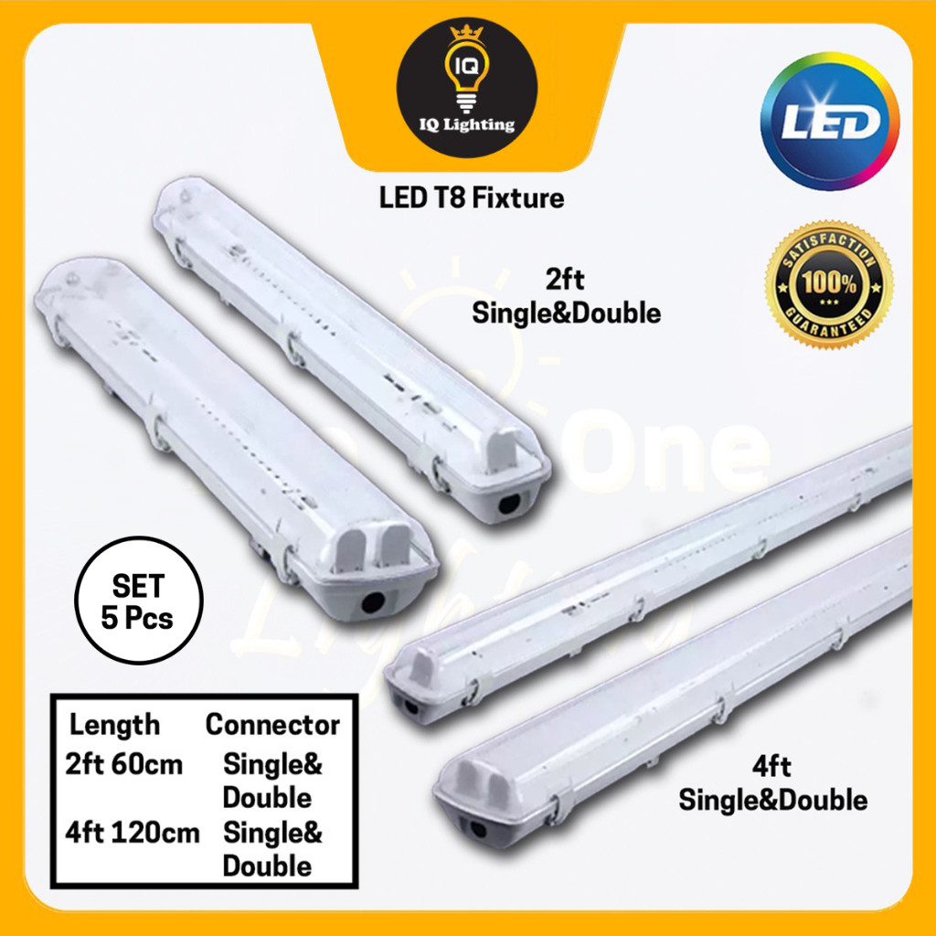 [SET 5pcs]LED T8 Waterproof Casing Fitting 2FT 4FT Single Double Anti ...