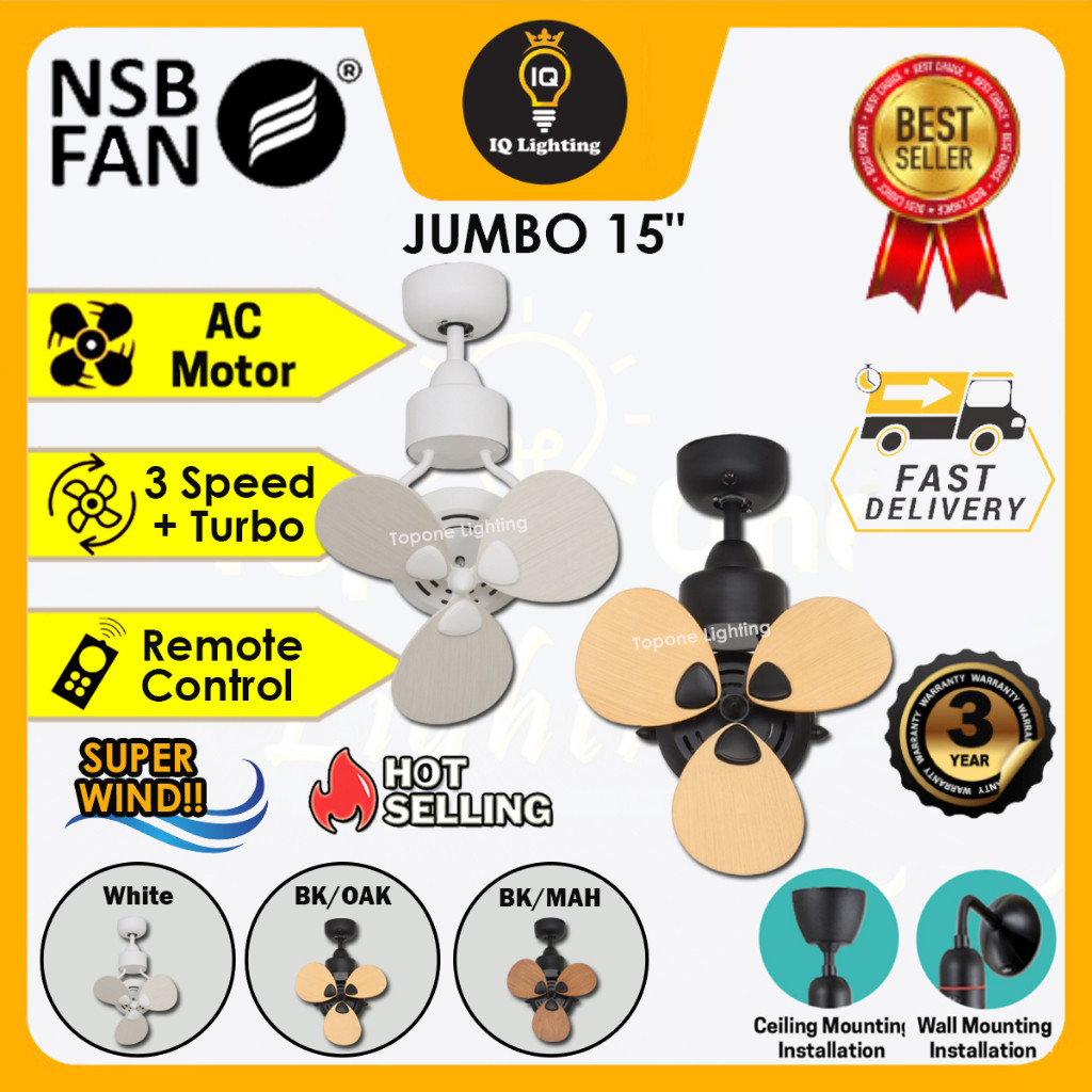 NSB JUMBO NSB BIANCA15" Small Mini Corner Ceiling Wall Fan Remote Swing ...