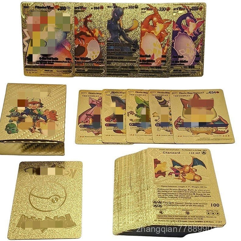 55 PVC kad foil emas perak Inggeris set kad permainan kartun kartun kartun mainan kad Pokémon ...