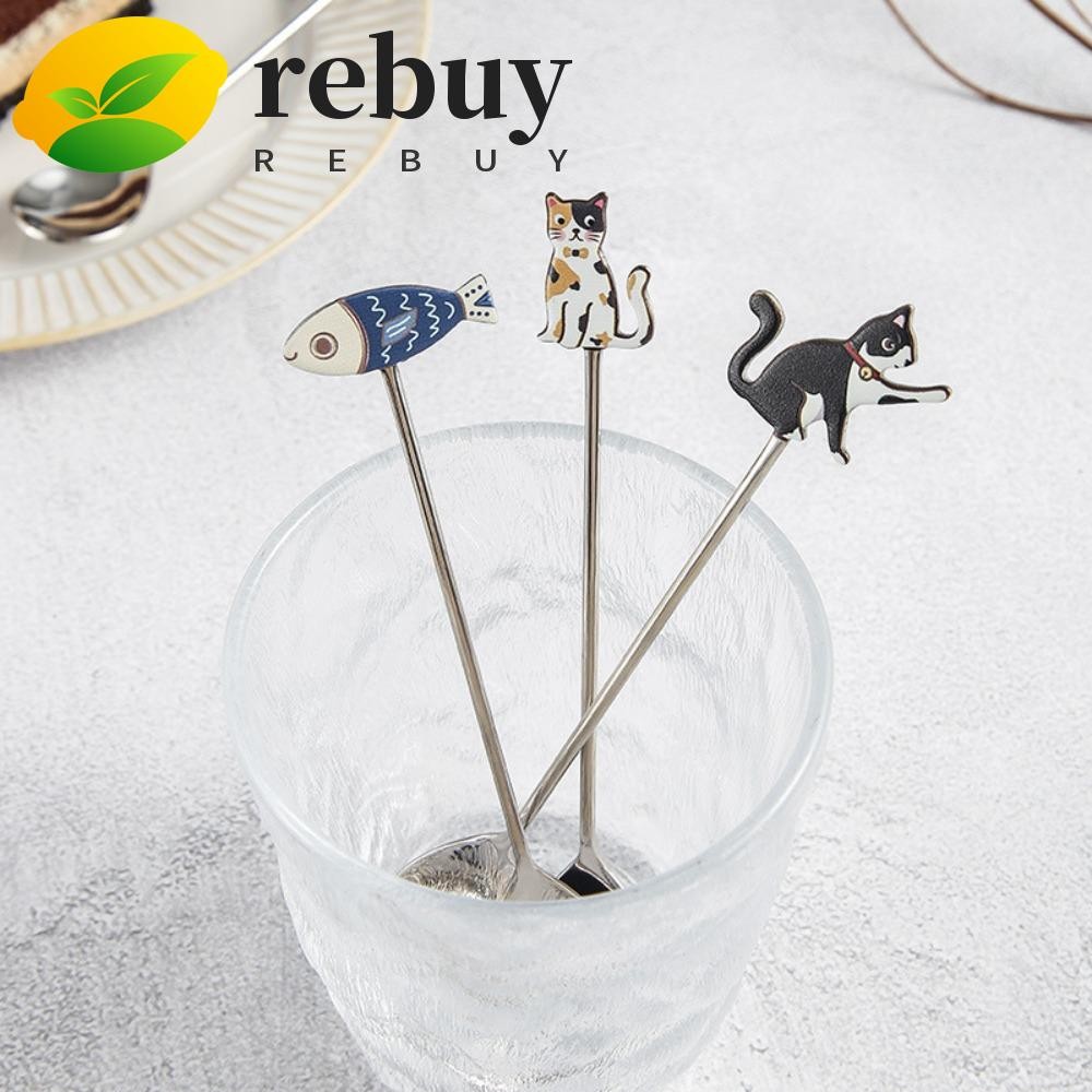 REBUY Cat Fish Stainless Steel Spoon, Polished Colorful Stirring Spoon ...