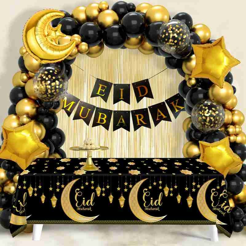 98pcs Eid Mubarak Balloon Garland Arch Black Gold Moon Star Shaped Foil ...
