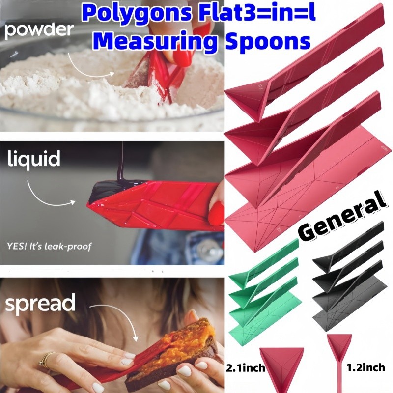 2Pcs Polygons Flat 3-in-1 Measuring Spoons with 6 Different Sizes ...